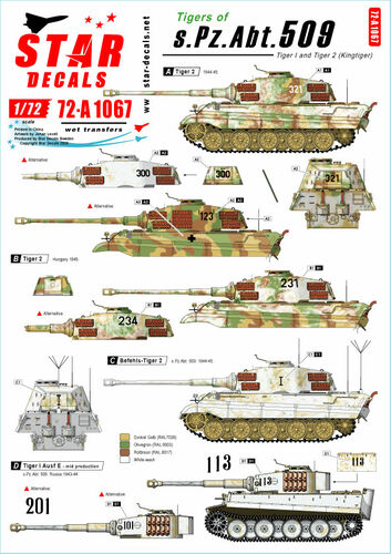 Star-Decals 72-A1067 Tigers of sPzAbt 508. Tiger I and Tiger 2 on the Eastern Front.