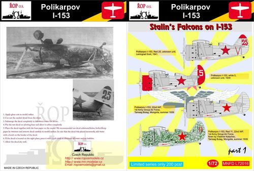 Ropos Models MNFDL72016 Polikarpov I-153 - Stalin's Falcons on I-153