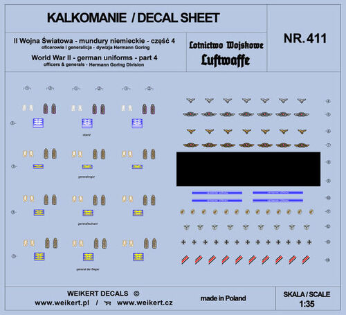 Weikert Decals DEC411 Mundury niemieckie - część 4 - luftwaffe - dywizja Hermann Goring