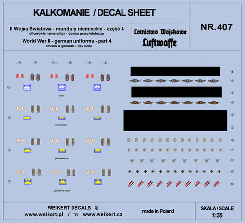 Weikert Decals DEC407 Mundury niemieckie - część 4 - luftwaffe - obrona przeciwlotnicza
