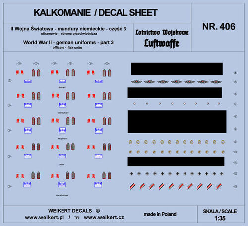 Weikert Decals DEC406 Mundury niemieckie - część 3 - luftwaffe - obrona przeciwlotnicza