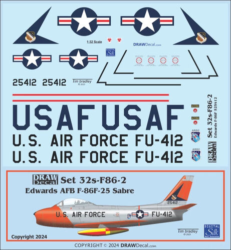 Draw Decal 32-F86-02 North American F-86 F-25 - Edwards AFB