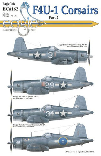 Eagle Editions D162-32 Vought F4U-1 Corsairs Decals - Part 2 (4 schemes)