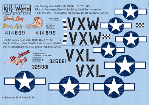 Kits World 148151 North-American Mustang P-51 / F-6 C/D Decal Sheet