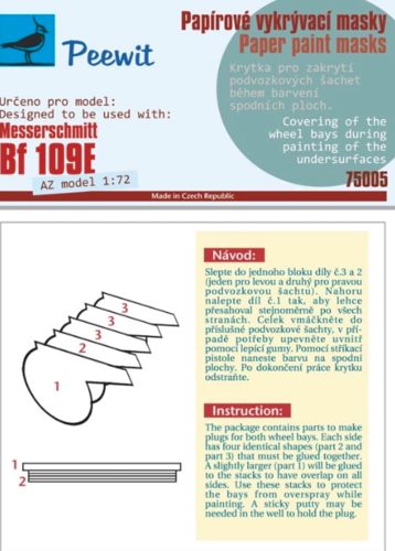 Peewit 75005 Wheel Bay Masks – Messerschmitt Bf 109E AZ model