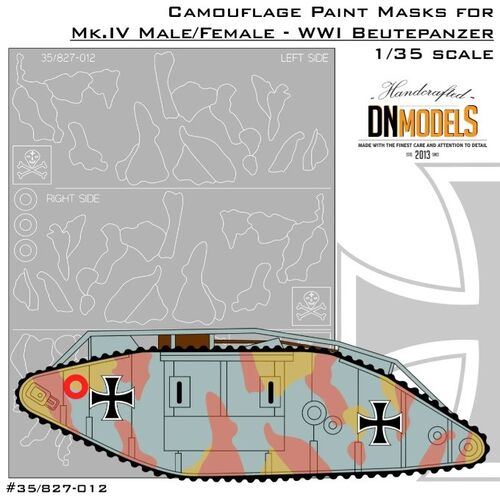 DN Models 35-827-012 Camouflage Paint Masks For Mk.IV Beutepanzer WW I Male/Female