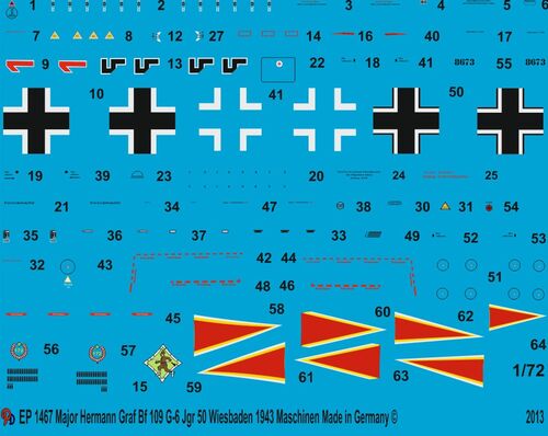 Peddinghaus-Decals 1467 Major Hermann Graf Bf 109 G 6 JGr 50 Wiesbaden 1943