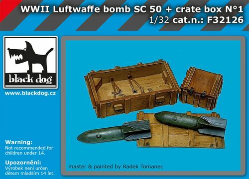Black Dog F32126 WW II Luftwaffe bomb SC 50 + crate box N°1