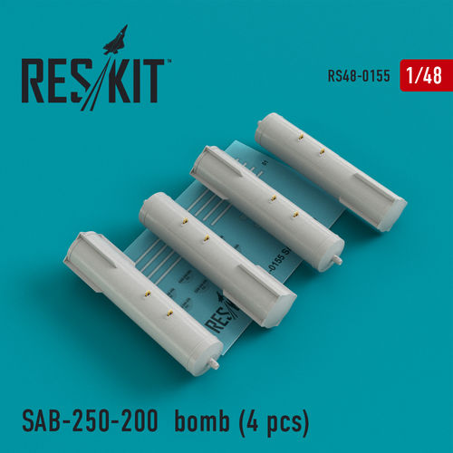 DISCONTINUED RES/KIT 48-0155 SAB-250-200 bomb (4 pcs) Su-7, Su-17, Su-24, Su-25, Su-27, Su-30, Su-34, MiG-21, MiG-27, Yak-38, Jak-130