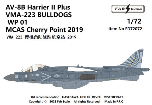 Fab Scale FD72072 McDonnell Douglas AV-8 B Harrier II Plus - VMA-223 BULLDOGS WP 01 MCAS Cherry Point (2019)
