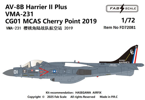 Fab Scale FD72081 McDonnell Douglas AV-8 B+ Harrier - VMA-231 Cherry Point (2019)