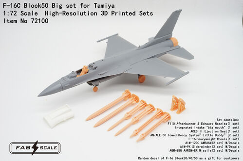 Fab Scale Fa72100 Lockheed Martin F-16 C Fighting Falcon Block 50 - Big Set (3D-Printed / for Tamiya Kits)