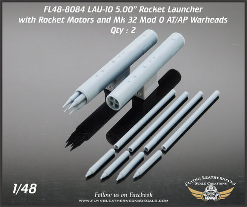 Flying Leathernecks 48-8084 LAU-10 5.00' Rocket Launcher with Rockets and Warheads (2 Pods / 3D-Printed)
