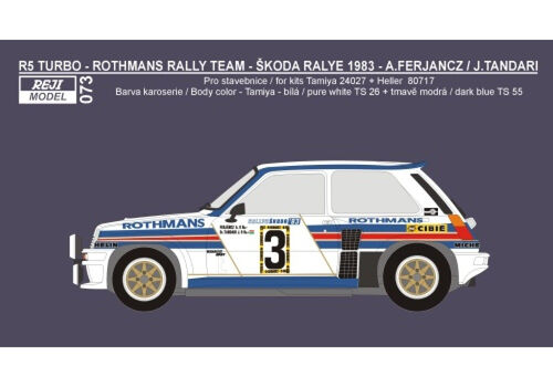 Rejimodel 073 Renault 5 Turbo - Skoda Rally 1983 Rothmans Ferjancz (for Tamiya and Heller Kits)