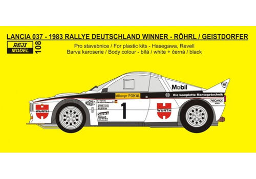 Rejimodel 108 Lancia 037 - ADAC Deutschland Rallye 1983 Ohrl Wurth (for Hasegawa and Revell Kits)