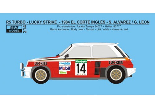 Rejimodel 214 Renault 5 Turbo - El Corte Ingles 1984 Luckies (for Tamiya and Heller Kit)