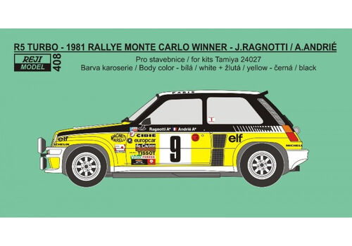 Rejimodel 408 Renault 5 Turbo - 1981 Rallye Monte Carlo Winner J.Ragnotti /A.Andrie (Transkit / far Tamiya 24027 Kit)