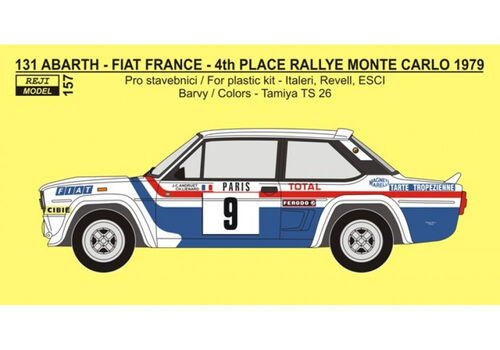 Rejimodel 157 Fiat 131 Abarth „France“ - 4th Rallye Monte Carlo 1979 - Andruet / Lienard (for Italeri / Revell and ESCI Kits)
