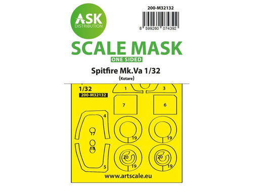Art Scale Kit M32132 Supermarine Spitfire Mk.Va - One-Sided Express Fit and Self Adhesive Mask (for Kotare Kits)