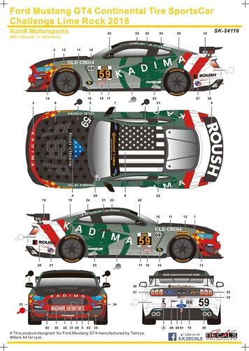 SK Decals 24116 Ford Mustang GT4 - Continental Tire Sportscar Challenge Lime Rock 2018 (for Tamiya Kits)