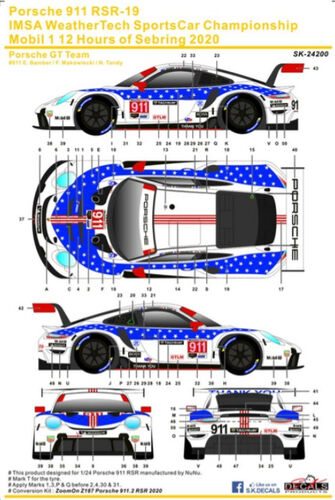 SK Decals 24200 Porsche 911 RSR - 19th FIA World Endurance Champonship 24 Hours of Le Mans 2023 (for NuNu Kits)