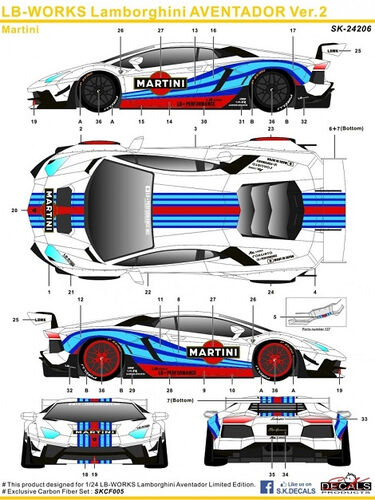 SK Decals 24206 LB-Works Lamborghini Aventador Version 2 Martini (for Aoshima Kits)