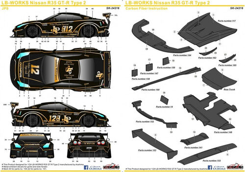 SK Decals 24216 LB-Works Nissan R35 GT-R Type 2 JPS (for Aoshima Kits)