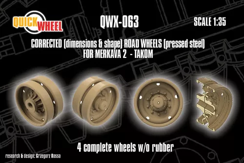 Quick Wheel QWX63 Merkava 2 - Corrected Road Wheels (Pressed Steel) 4 Complete Wheels w/o Rubber (for Takom Kits)