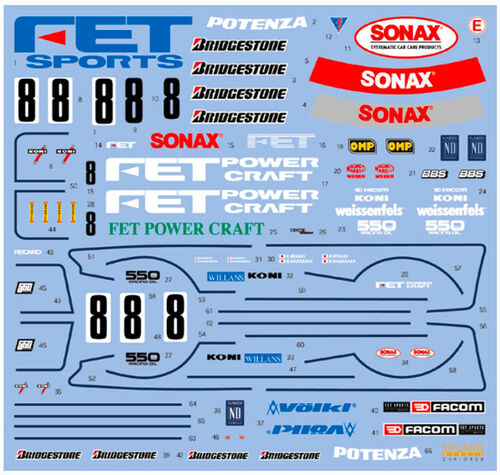 Shunko Models D459 Nissan Skyline GT-R - Calsonic Fet 1992-1993 Decals Set