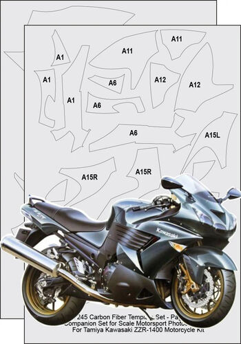 Scalemotorsport 7245 Kawasaki Ninja ZZR 1400 - Carbon Template Set (for Tamiya 14111 and 14112 Kits)
