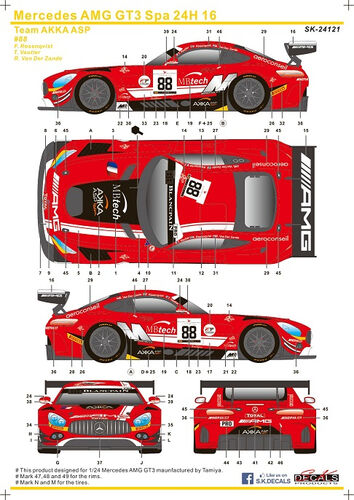 SK Decals 24121 Mercedes AMG GT SPA 24h 16 Team Akka ASP - Decals Set (for Tamiya Kits)