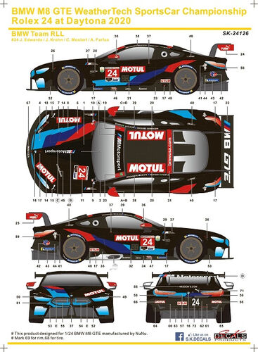 SK Decals 24126 BMW M8 GTE Weathertech Sportscar Championship Rolex 24h at Daytona 2020 - Decals Set (for NuNu Kits)