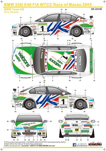 SK Decals 24146 BMW 320i E46 FIA WTCC Race of Macau 2005 BMW Team UK - Decals Set (for NuNu Kits)