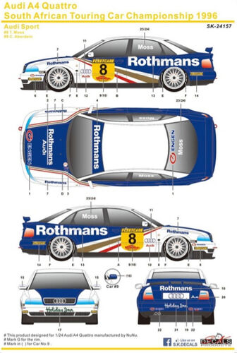 SK Decals 24157 Audi A4 Quattro South African Touring Car Championship - Decals Set (for NuNu Kits)