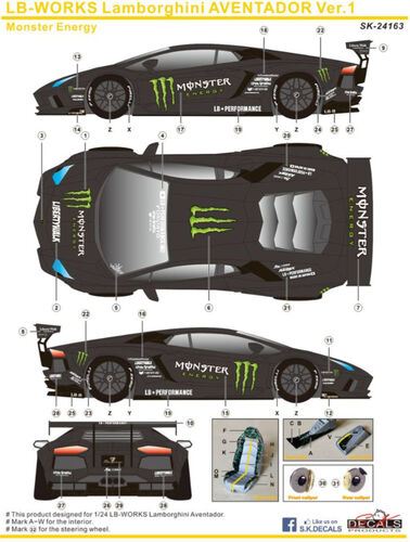 SK Decals 24163 LB-Works Lamborghini Aventador Version 1 Monster Energy