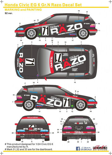 SK Decals 24036 Honda Civic EG6 Razo Trampio - Decals Set (for Hasegawa Kits)