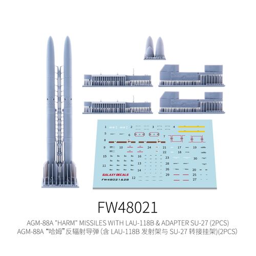 Galaxy-Model FW48021 AGM-88A 'Harm' Missiles With LAU-118B & Adapter SU-27 (2pcs)