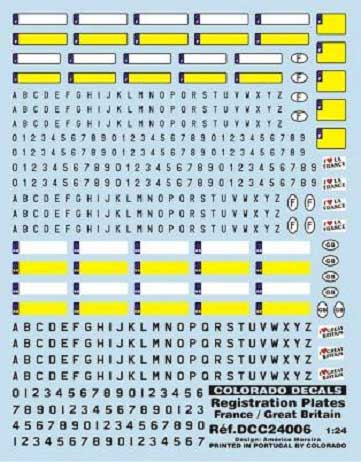Colorado / Carpena Decals 24006 Registration Plates France / United Kingdom