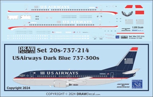 Draw Decal 20-737-214 Boeing 737-300 - US Airways Dark Blue
