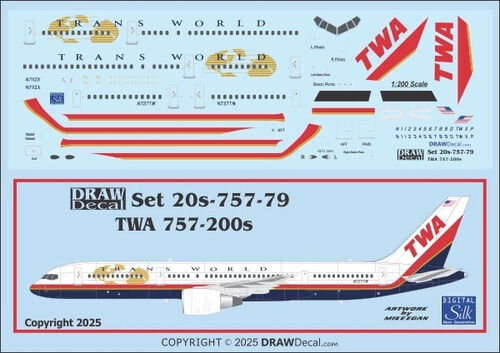 Draw Decal 20-757-79 Boeing 757-200 - Trans World Airlines (TWA)