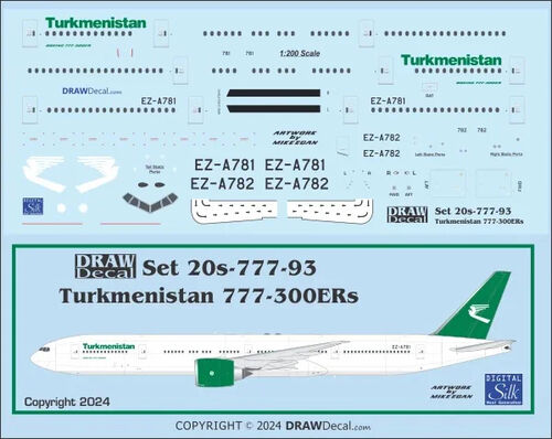 Draw Decal 20-777-93 Boeing 777-300ER - Turkmenistan Airlines