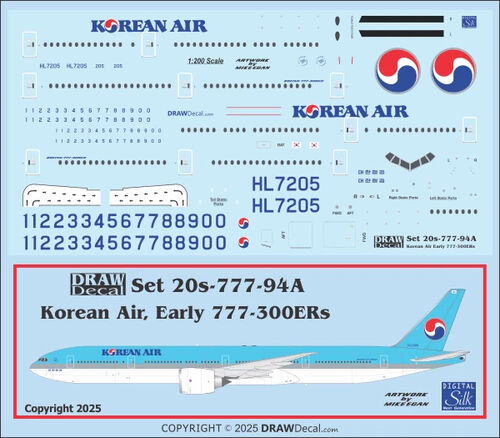 Draw Decal 20-777-94A Boeing 777-300ER (Early Version) - Korean Air