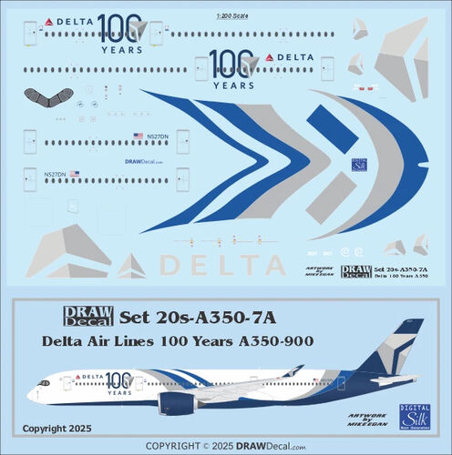 Draw Decal 20-A350-07A Airbus A350-900 - Delta Air Lines 100 Years