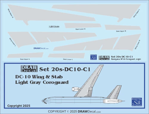 Draw Decal 20-DC10-C1 McDonnell Douglas DC-10 - Coroguard / Light Gray (for Hasegawa Kits)