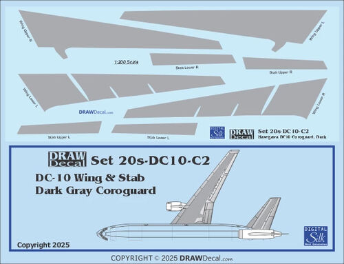 Draw Decal 20-DC10-C2 McDonnell Douglas DC-10 - Coroguard / Dark Gray (for Hasegawa Kits)