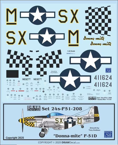 Draw Decal 24-P51-208 North American P-51 D Mustang - "Donna-mite"