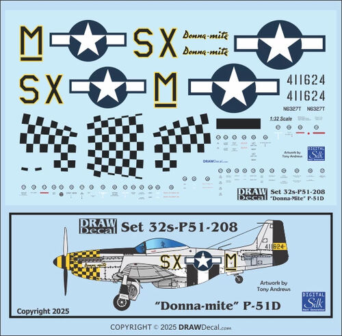 Draw Decal 32-P51-208 North American P-51 D Mustang - "Donna-mite"