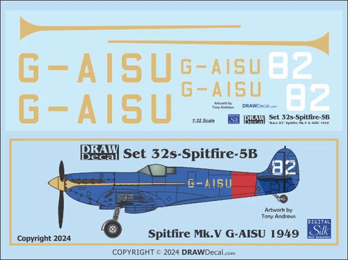 Draw Decal 32-SPITFIRE-05B Supermarine Spitfire Mk. V - G-AISU 1949 Race 82