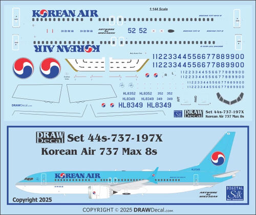 Draw Decal 44-737-197X Boeing 737 Max 8 - Korean Air