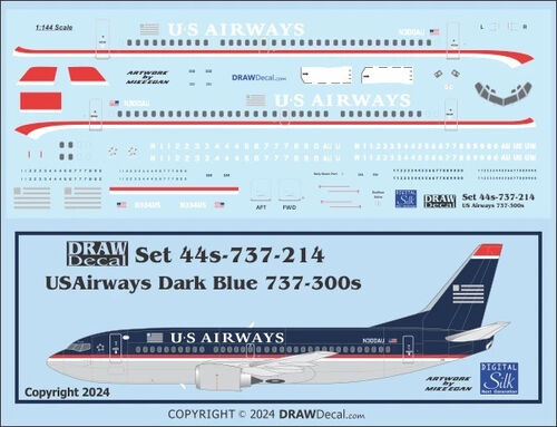 Draw Decal 44-737-214 Boeing 737-300 - US Airways Dark Blue